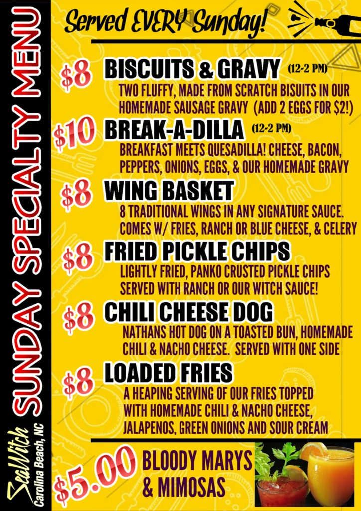Sunday Specialty Menu - SeaWitch Tiki Bar | Live Music | Carolina Beach NC