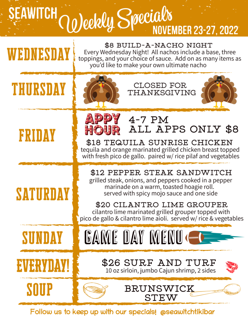 Handout full page - SeaWitch Tiki Bar | Live Music | Carolina Beach NC